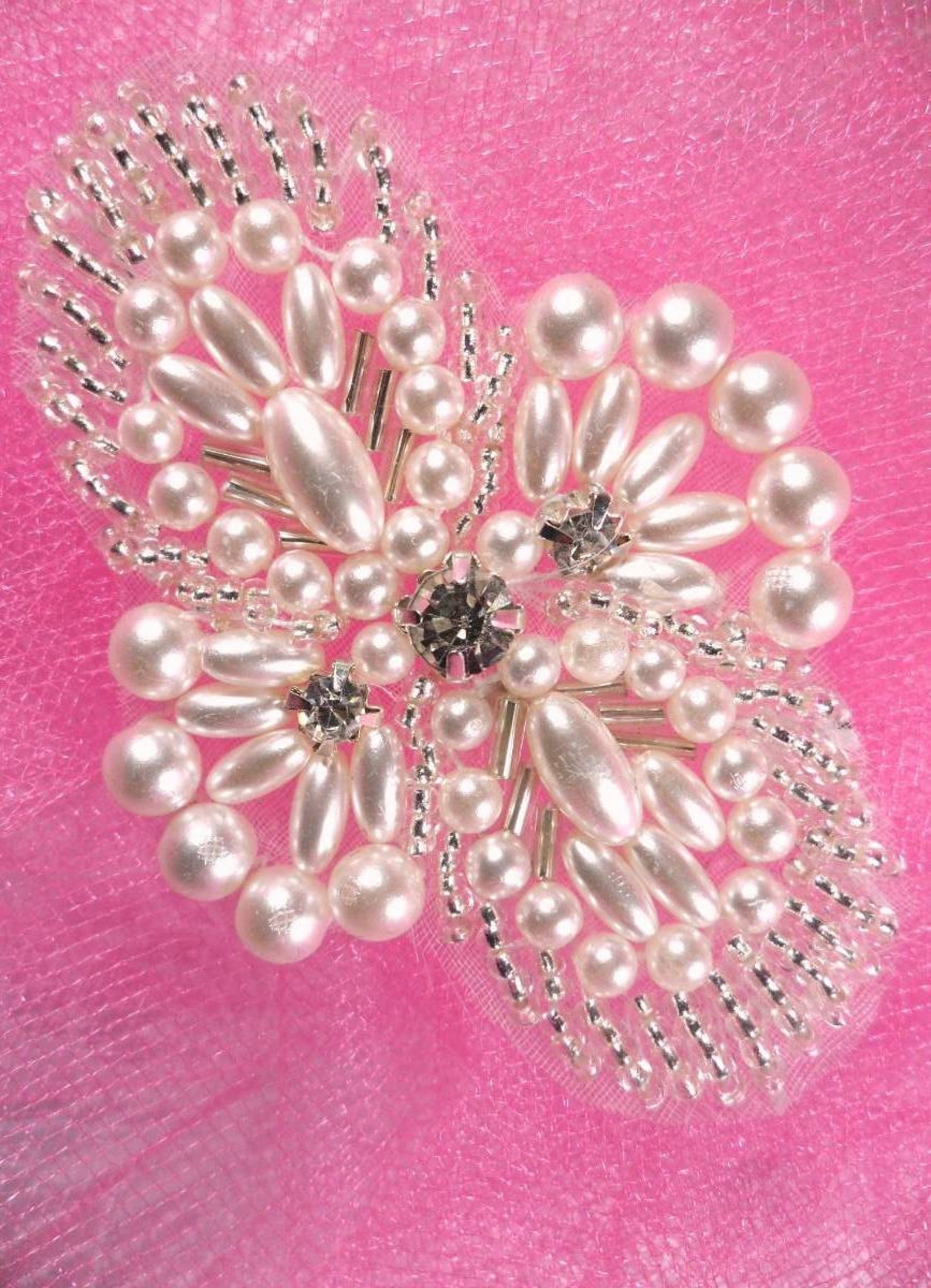 JB271 Hot Fix Silver Pearl Beaded Rhinestone Applique for Sewing and ...