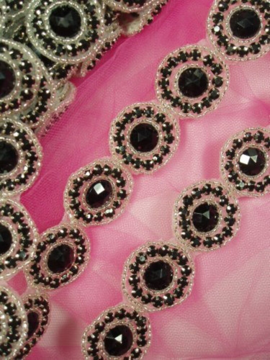 0379 Black Silver Round Jewel Rhinestone Beaded Trim 1.25" ( Use for ...