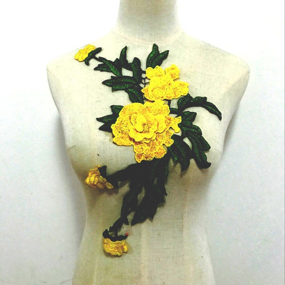 Embroidered Floral 3D Applique Yellow Rose Patch Craft Motif 14.75 ...