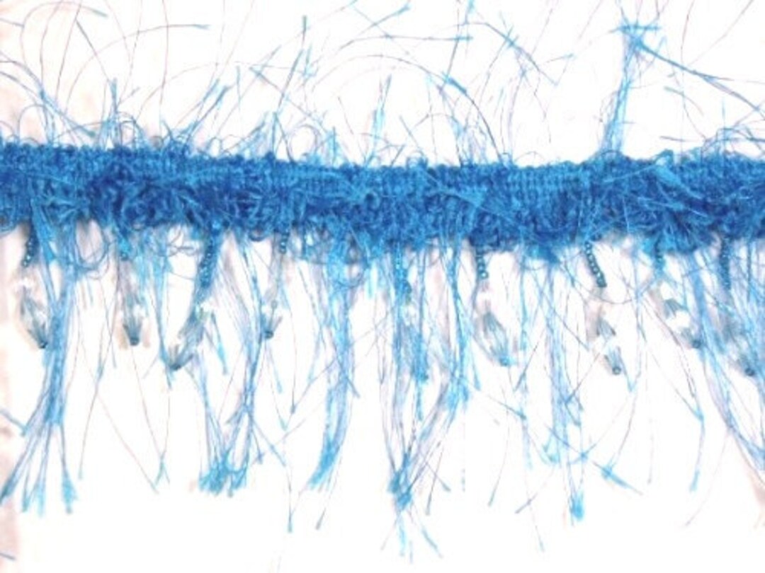 E2664 Turquoise Beaded Eyelash Gimp Fringe Trim ( Use for Sewing and ...