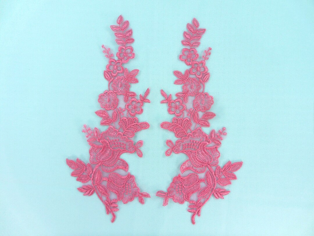 Embroidered Floral Applique Mirror Pair Salmon Clothing Patch Craft ...
