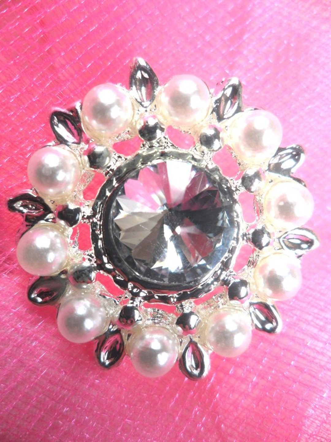 JB147 Petite Silver Crystal Clear Rhinestone y Pearl Button 1 JB147-crp ...
