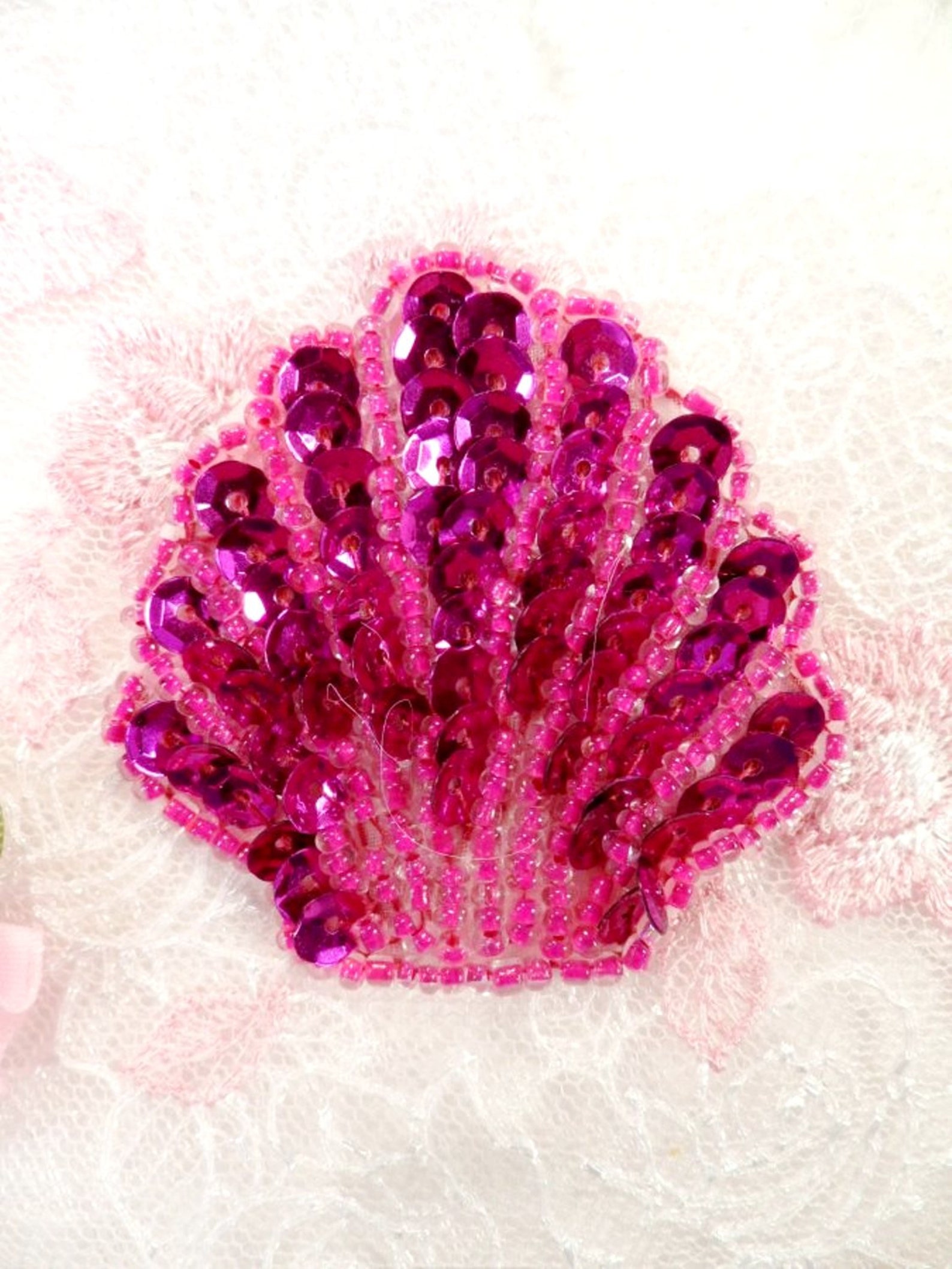 Seashell Applique Sequin Beaded Fuchsia Nautical Patch DIY | Etsy