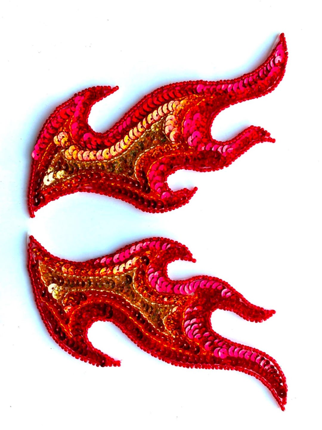 Flame Appliques Red Orange Fire Sequin Beaded MIRROR PAIR Dance Costume ...