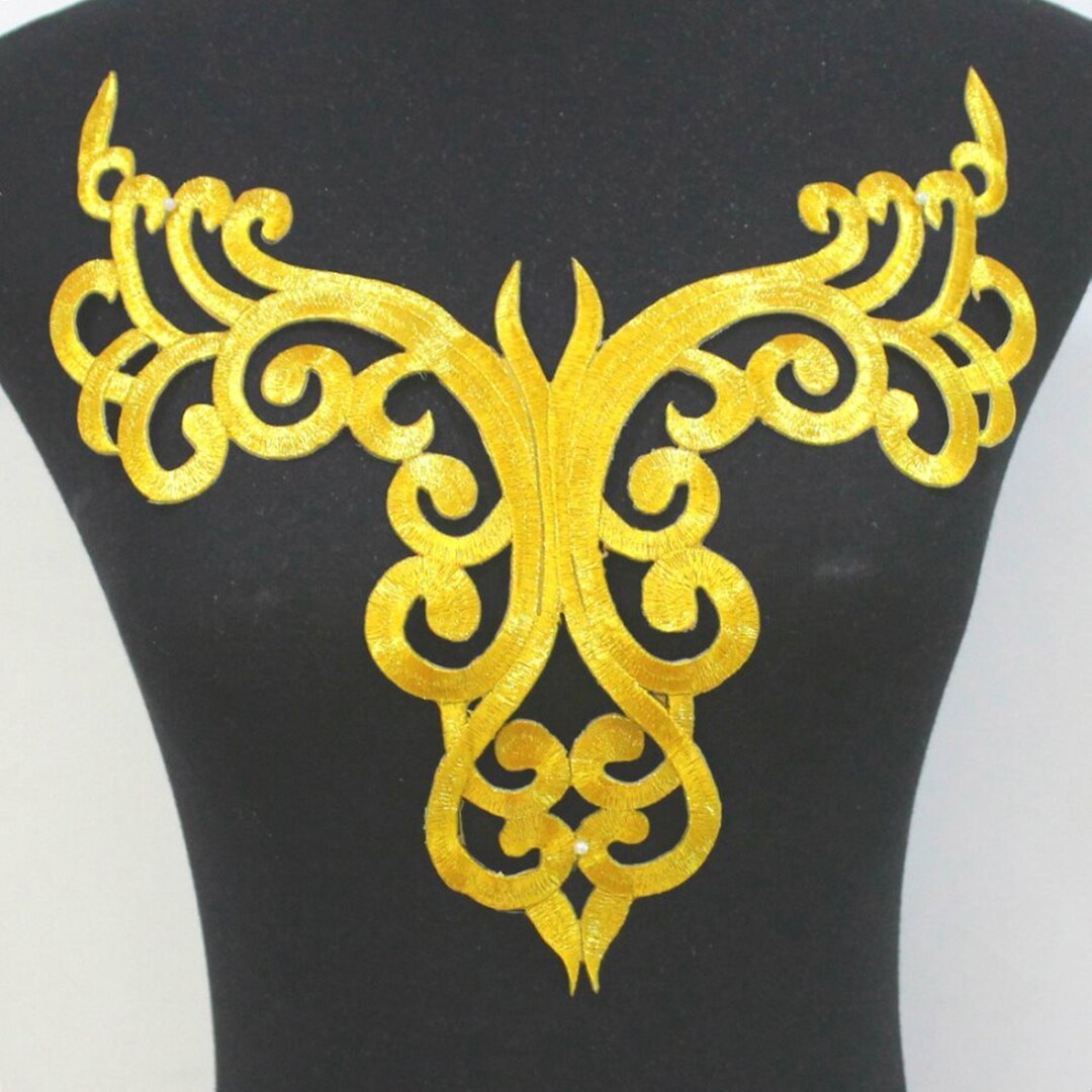 Large Embroidered Applique Gold Metallic Iron on Patch for Clothing ...
