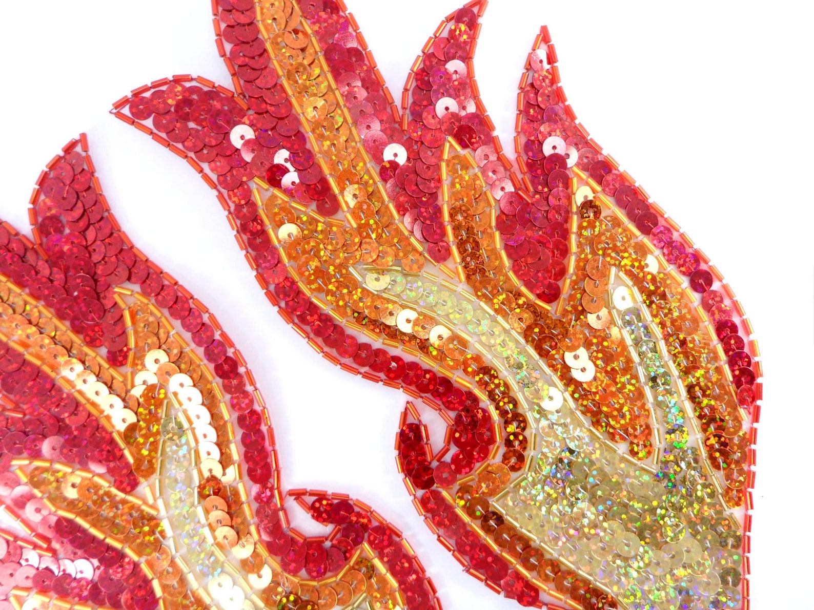 Flames of Fire Appliques Mirror Pair Beaded Holographic Sequin Sewing ...