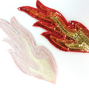 Flame Fire Applique Red Orange Sequin Beaded MIRROR PAIR Hot Fix Patch ...