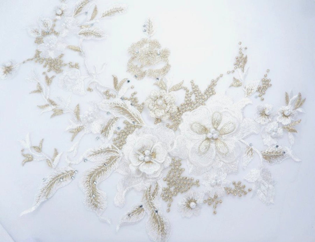 3 Dimensional Embroidered Lace Applique White Floral Costume Dance ...