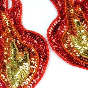 Flame Appliques Red Orange Fire Sequin Beaded MIRROR PAIR Dance Costume ...