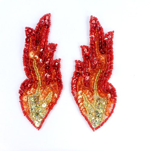 Flame Appliques Fire Red Orange Gold Beaded HOLOGRAPHIC Sequin | Etsy