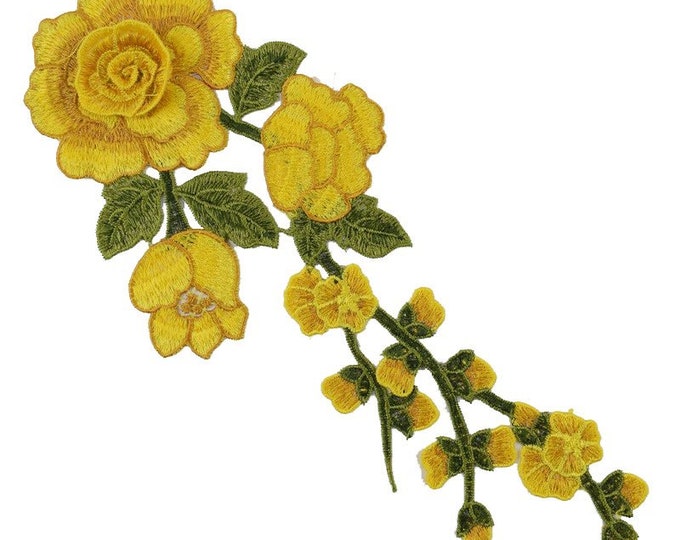 Embroidered Floral 3D Applique Yellow Rose Patch Craft Motif 12" (BL122 ...