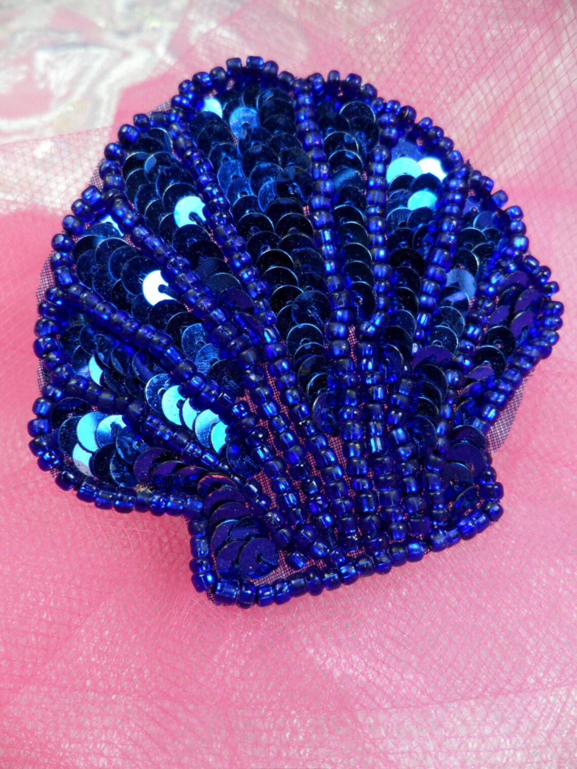 FS604 Seashell Ocean Blue Applique Sequin Beaded Nautical Patch 2 ...