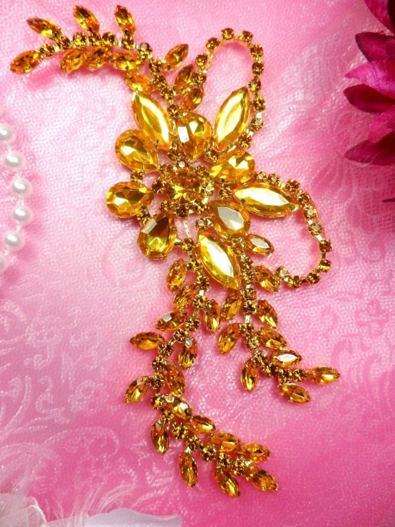 XR119 Crystal Rhinestone Gold Applique Embellishment 7.5" (xr119-gl) - Etsy