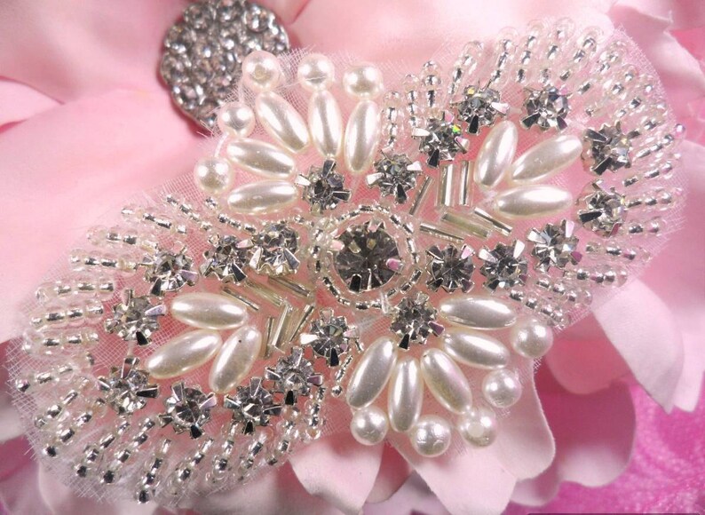 JB56 Hot Fix Silver Pearl Beaded Rhinestone Applique for Sewing and ...