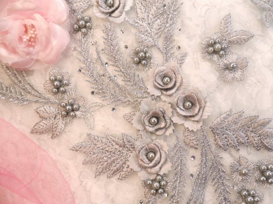 Embroidered 3D Appliques Silver Metallic Floral Mirror Pair w/ | Etsy