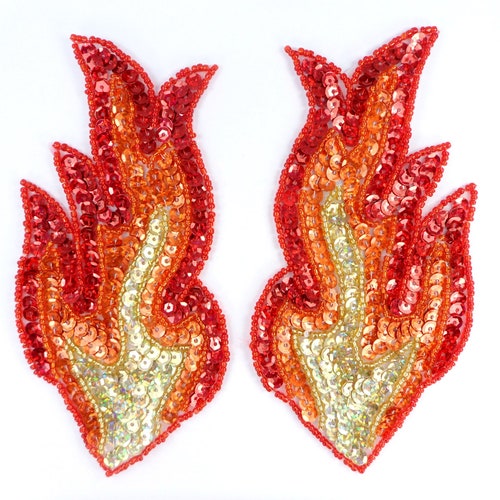 Flame Appliques Fire Red Orange Gold Beaded HOLOGRAPHIC Sequin | Etsy