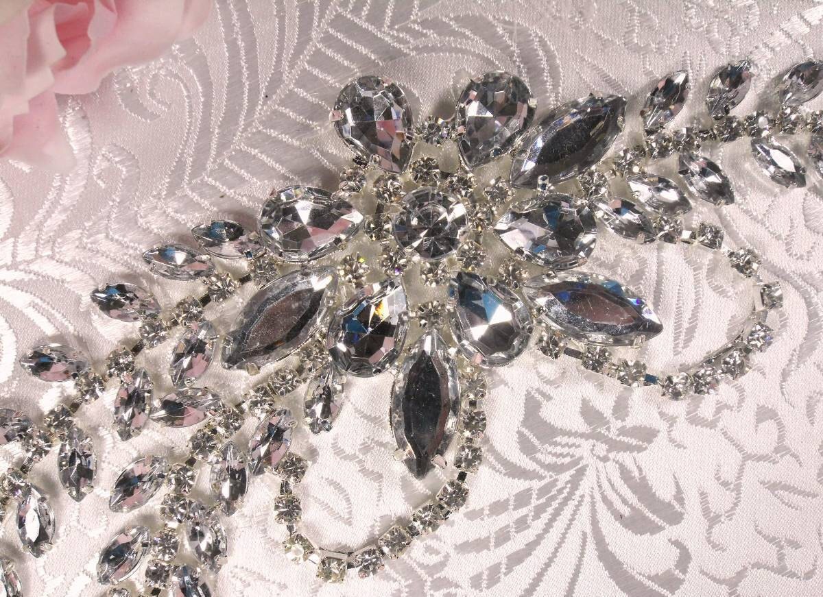 XR119 Bridal Sash Accessories Silver Crystal Clear Rhinestone Applique ...