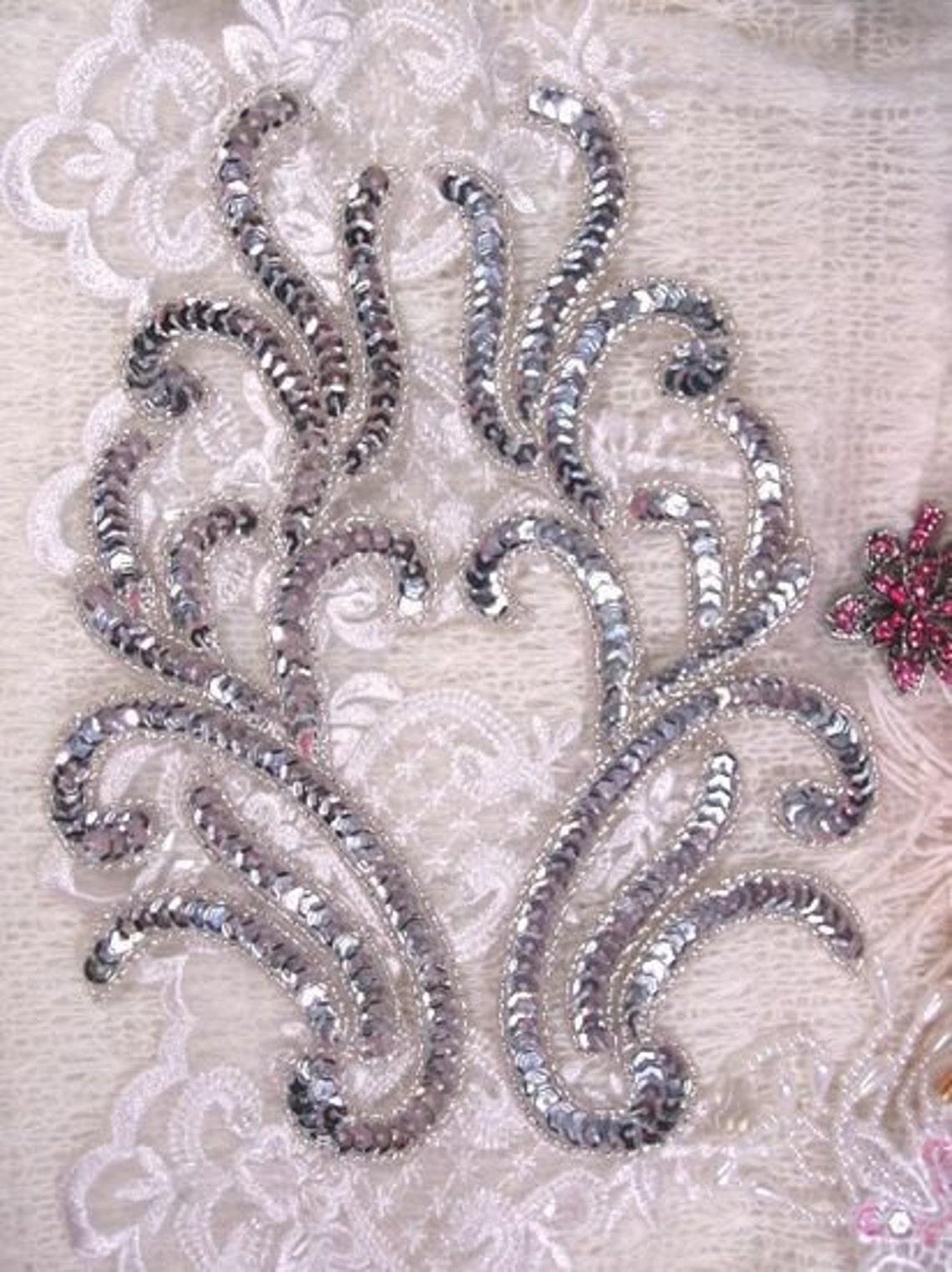 0170 Silver Mirror Pair Beaded Sequin Appliques 9 Sewing - Etsy