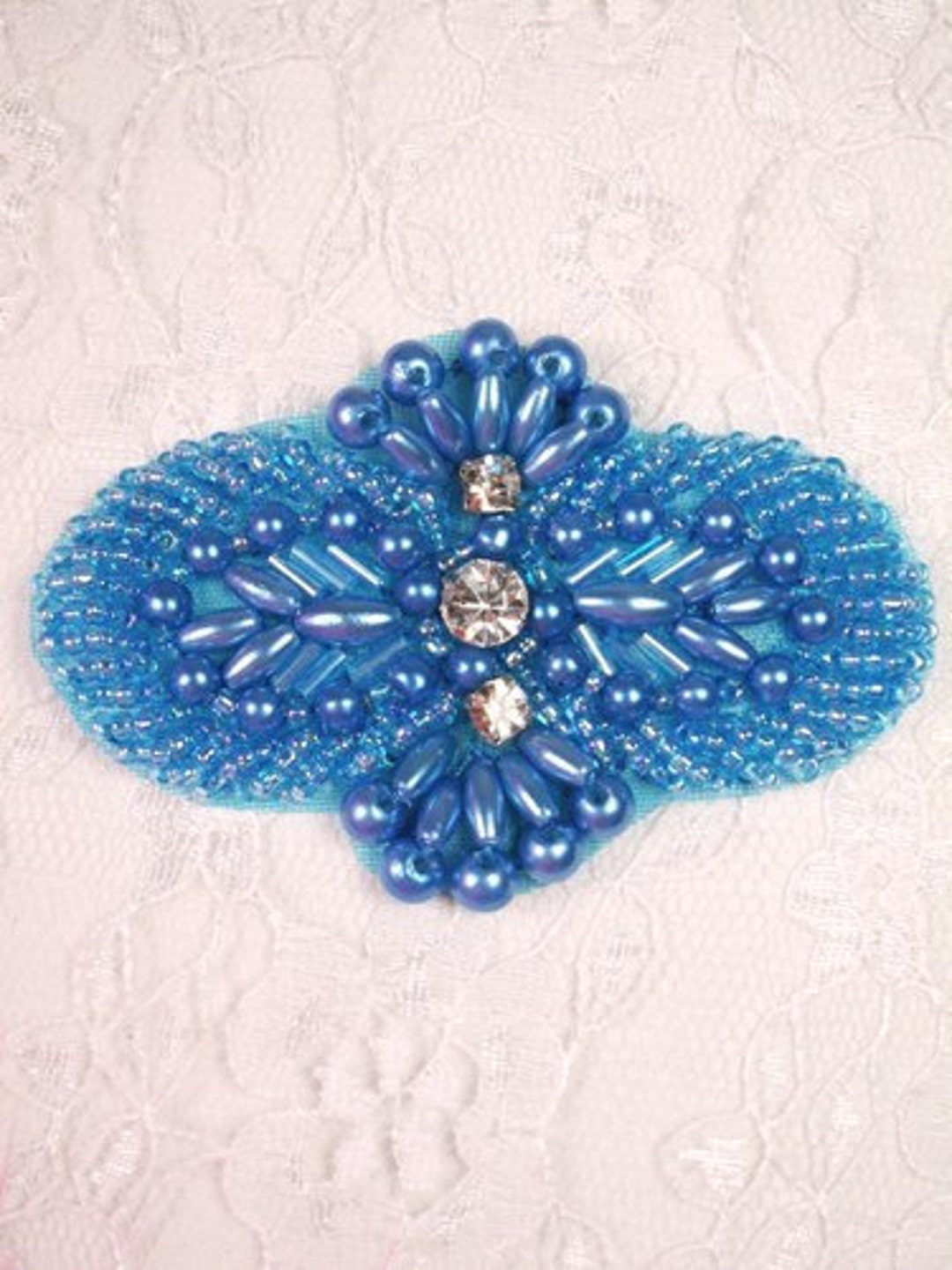 FS04 Blue AB Beaded Rhinestone Applique 2.75" Sewing and Crafts Motif ...