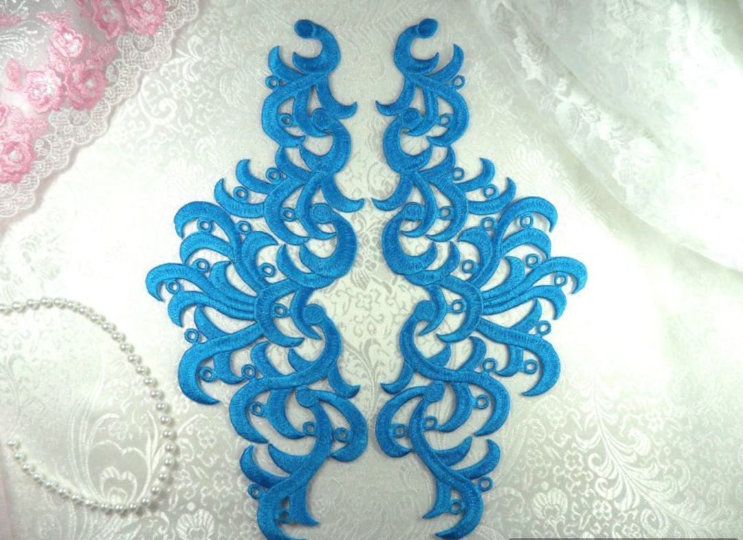 Embroidered Appliques Turquoise Scroll Mirror Pair Patch 11.5" (gb371x ...