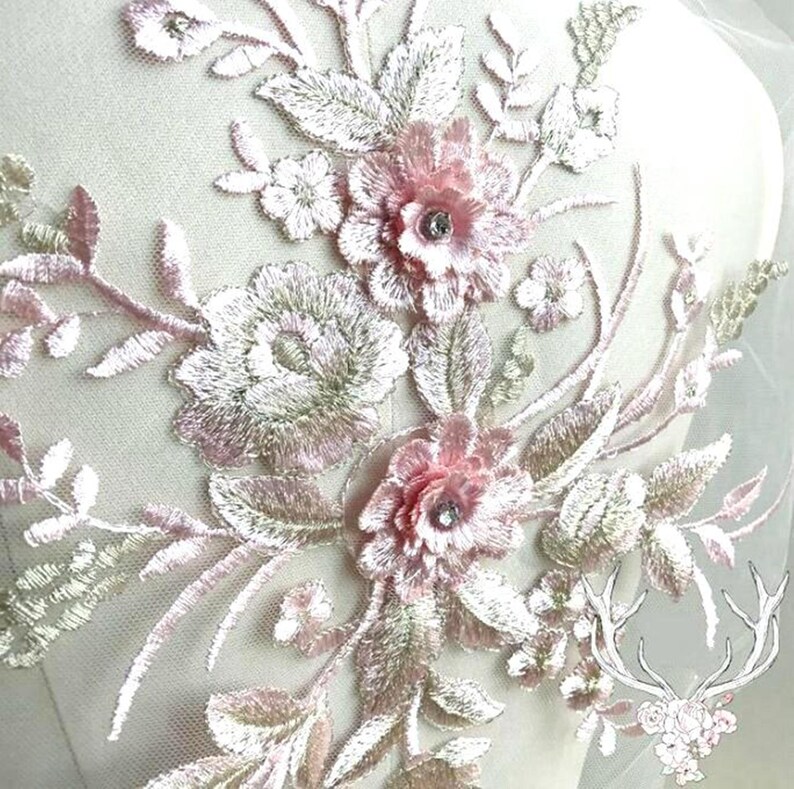 3 Dimensional Embroidered Lace Applique Pink Gold Floral - Etsy