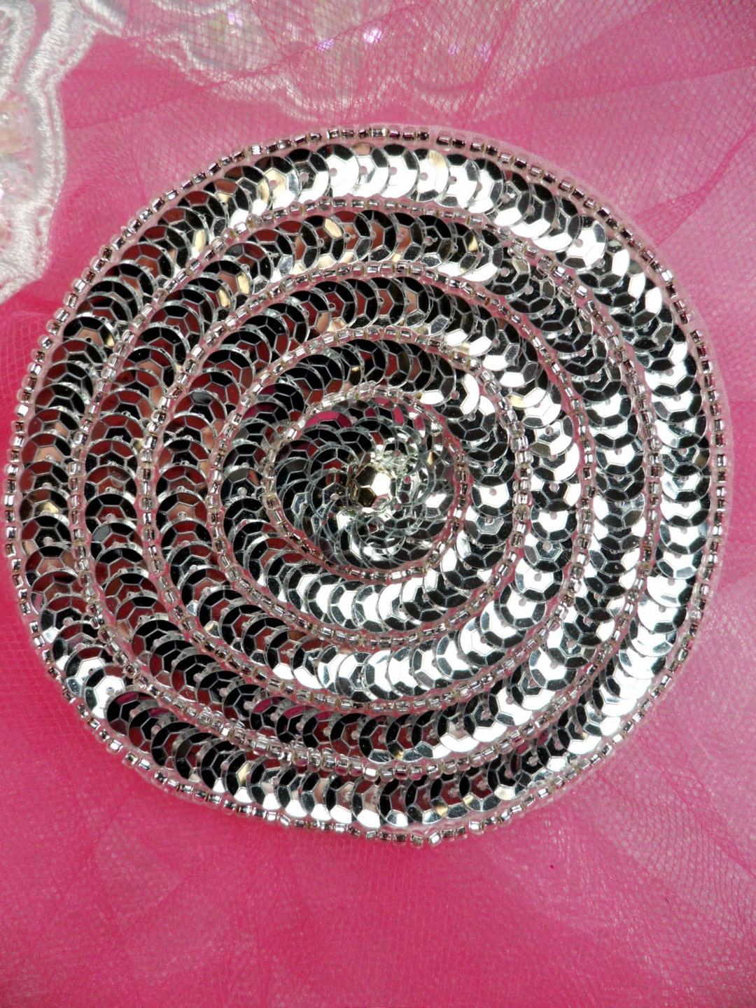 FS479 Silver Applique Round Circle Patch Motif DIY Hair Accessories ...