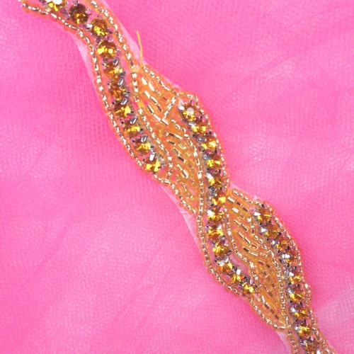 XR129 Red Crystal Rhinestone Gold Beaded Applique Patch - Etsy