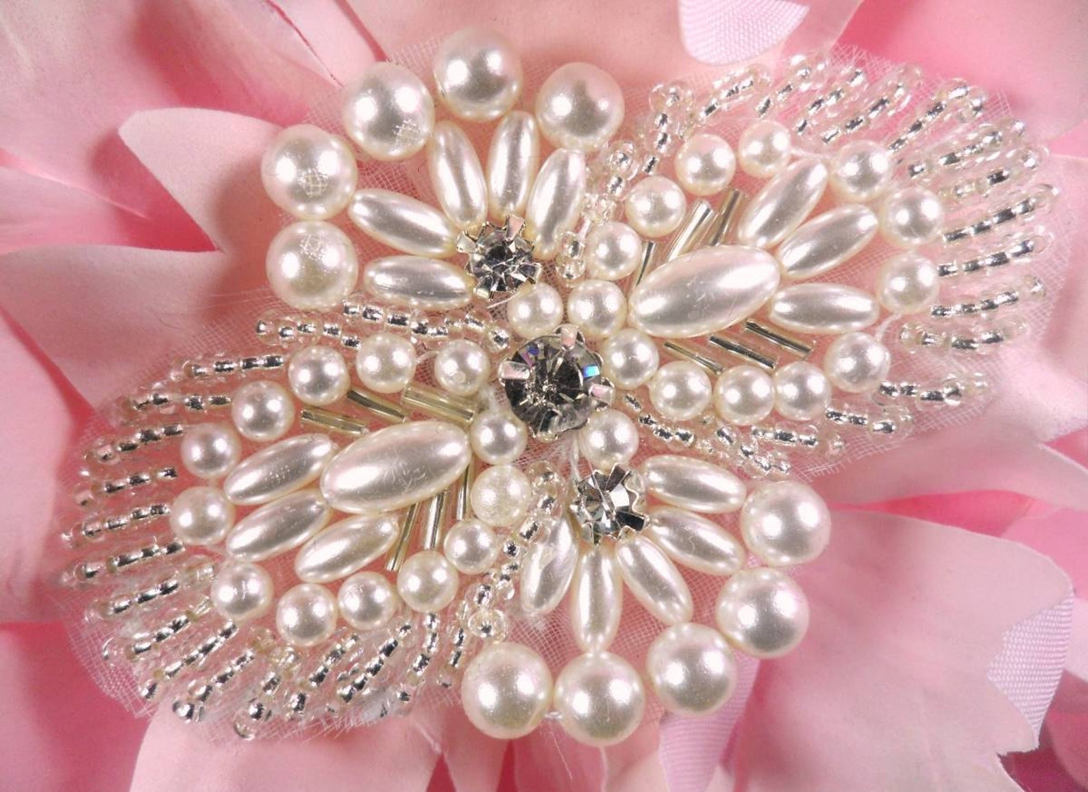 JB271 Hot Fix Silver Pearl Beaded Rhinestone Applique for Sewing and ...