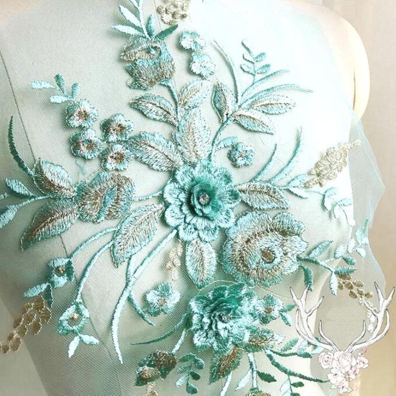 3 Dimensional Embroidered Lace Applique Teal Floral Costume - Etsy