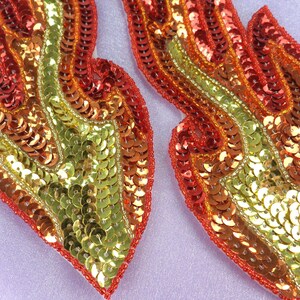 Flame Fire Applique Red Orange Sequin Beaded MIRROR PAIR Hot Fix Patch ...