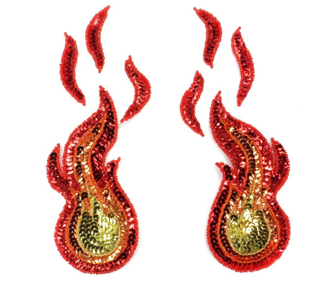 Flame Fireball Appliques Red Orange Gold Sequin Beaded Patch Dance ...