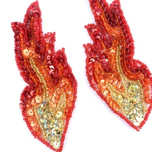 Flame Appliques Fire Red Orange Gold Beaded HOLOGRAPHIC Sequin Mirror ...