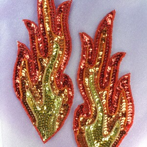 Flame Fire Applique Red Orange Sequin Beaded MIRROR PAIR Hot Fix Patch ...