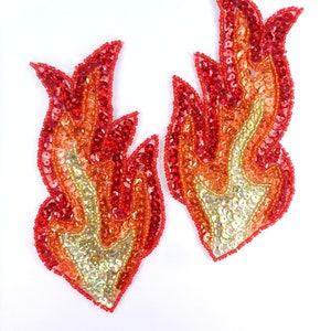 Sequin Fire Flames Appliques Holographic Red Orange Gold Beaded MIRROR ...
