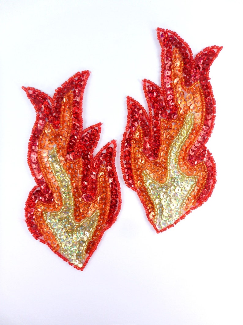 Flame Appliques HOLOGRAPHIC Red Orange Fire Sequin Beaded - Etsy