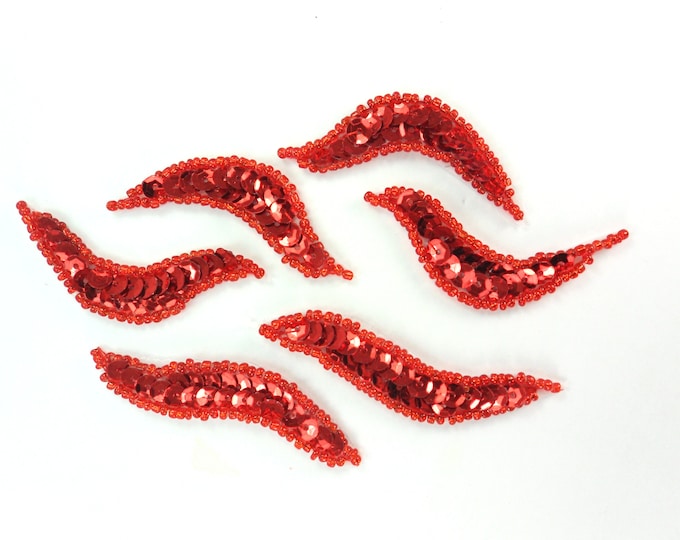 Flame Appliques Fire Red Orange Gold Beaded HOLOGRAPHIC Sequin Mirror ...