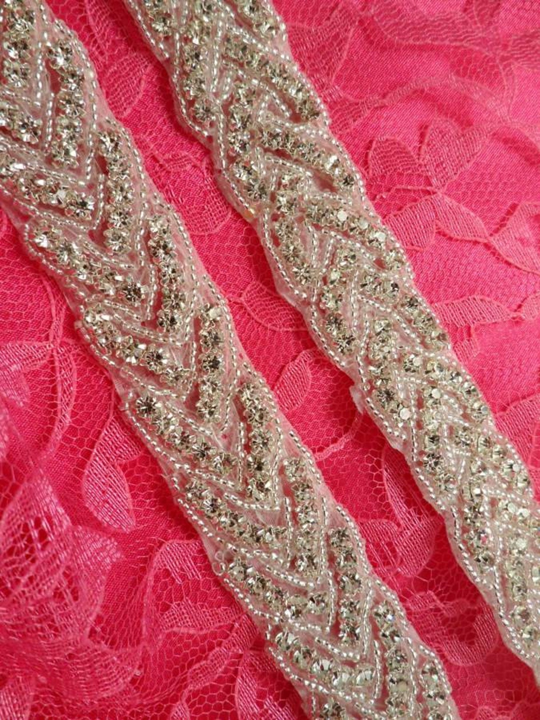 DH32 Bridal Sash Trim Rhinestone Crystal Clear Silver Beaded 1" (dh32 ...