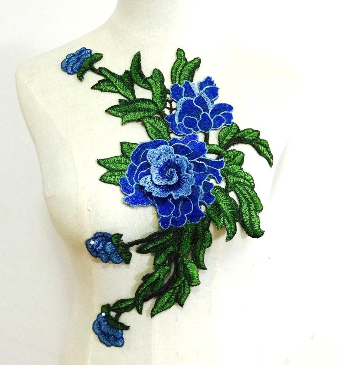Embroidered Floral 3D Applique Blue Rose Patch Craft Motif 14.75 ...