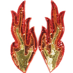 Flame Fire Applique Red Orange Sequin Beaded MIRROR PAIR Hot Fix Patch ...