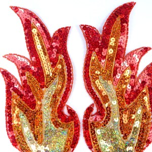 Flames of Fire Appliques Mirror Pair Beaded Holographic Sequin Sewing ...
