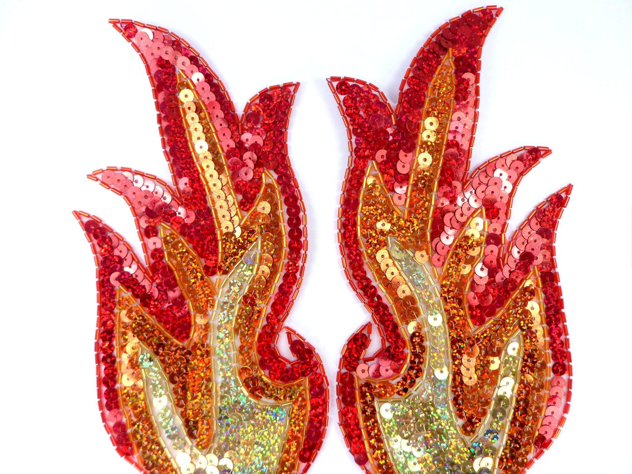 Flames of Fire Appliques Mirror Pair Beaded Holographic | Etsy
