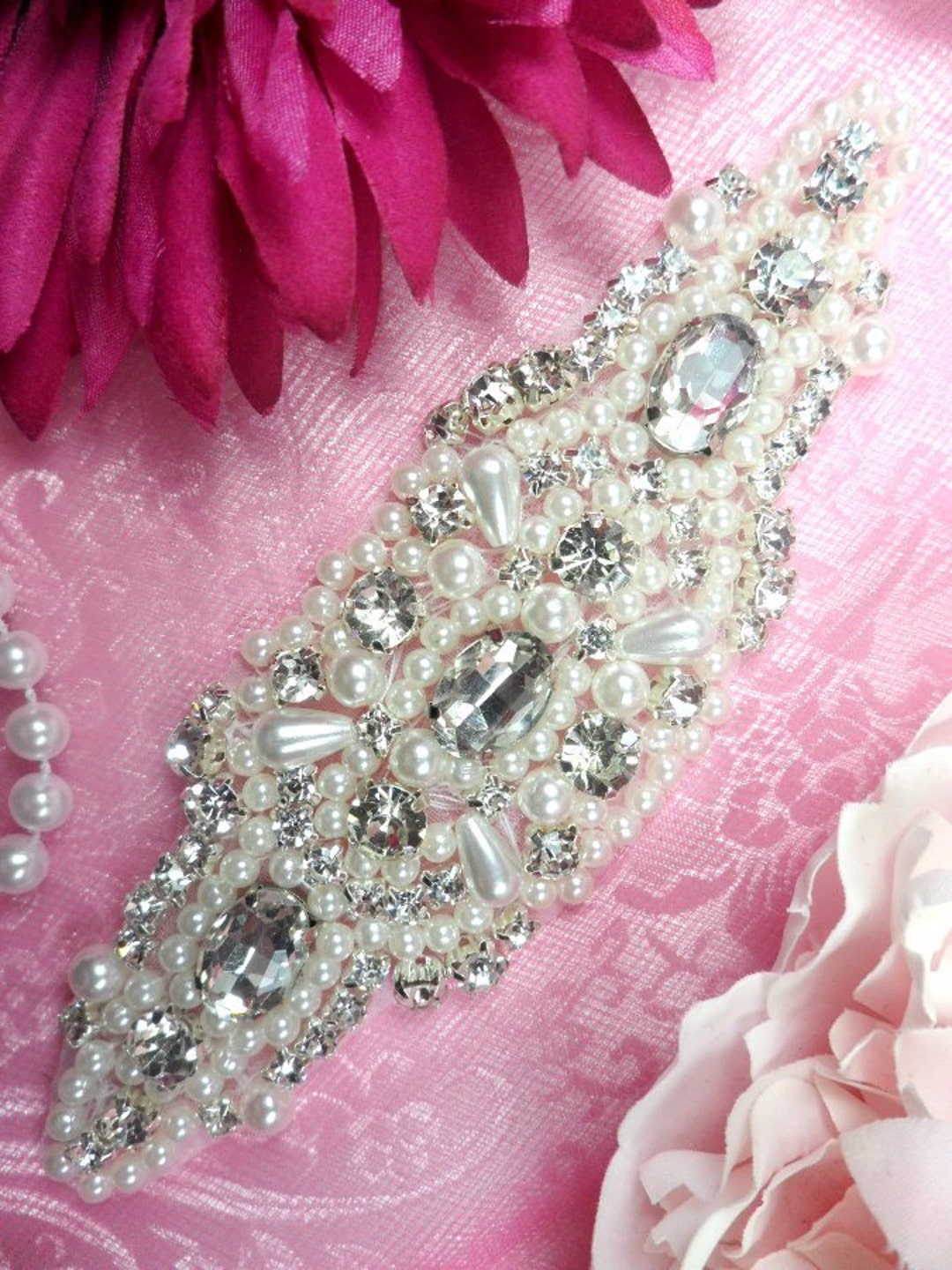 JB132 Crystal Clear Glass Rhinestone Applique Pearl 5.5" (jb132-crp) - Etsy