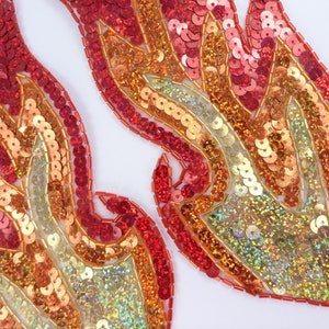 Flames of Fire Appliques Mirror Pair Beaded Holographic Sequin Sewing ...