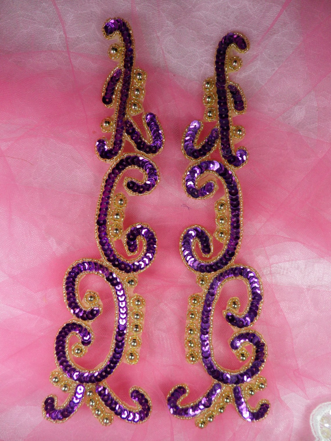 0509 Appliques Purple Gold Mirror Pair Sequin Beaded Patch Motifs DIY ...