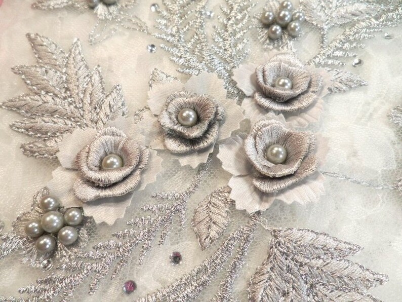 Embroidered 3D Appliques Silver Metallic Floral Mirror Pair w/ | Etsy