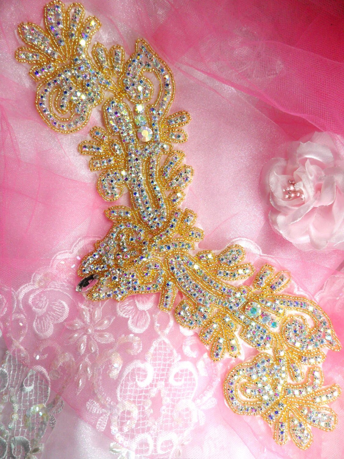 XR157 Applique Aurora Borealis Crystal AB Rhinestone Gold | Etsy