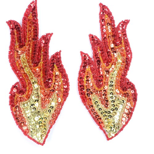 Flame Appliques Fire Red Orange Gold Beaded HOLOGRAPHIC Sequin - Etsy