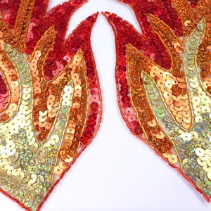 Flames of Fire Appliques Mirror Pair Beaded Holographic Sequin Sewing ...