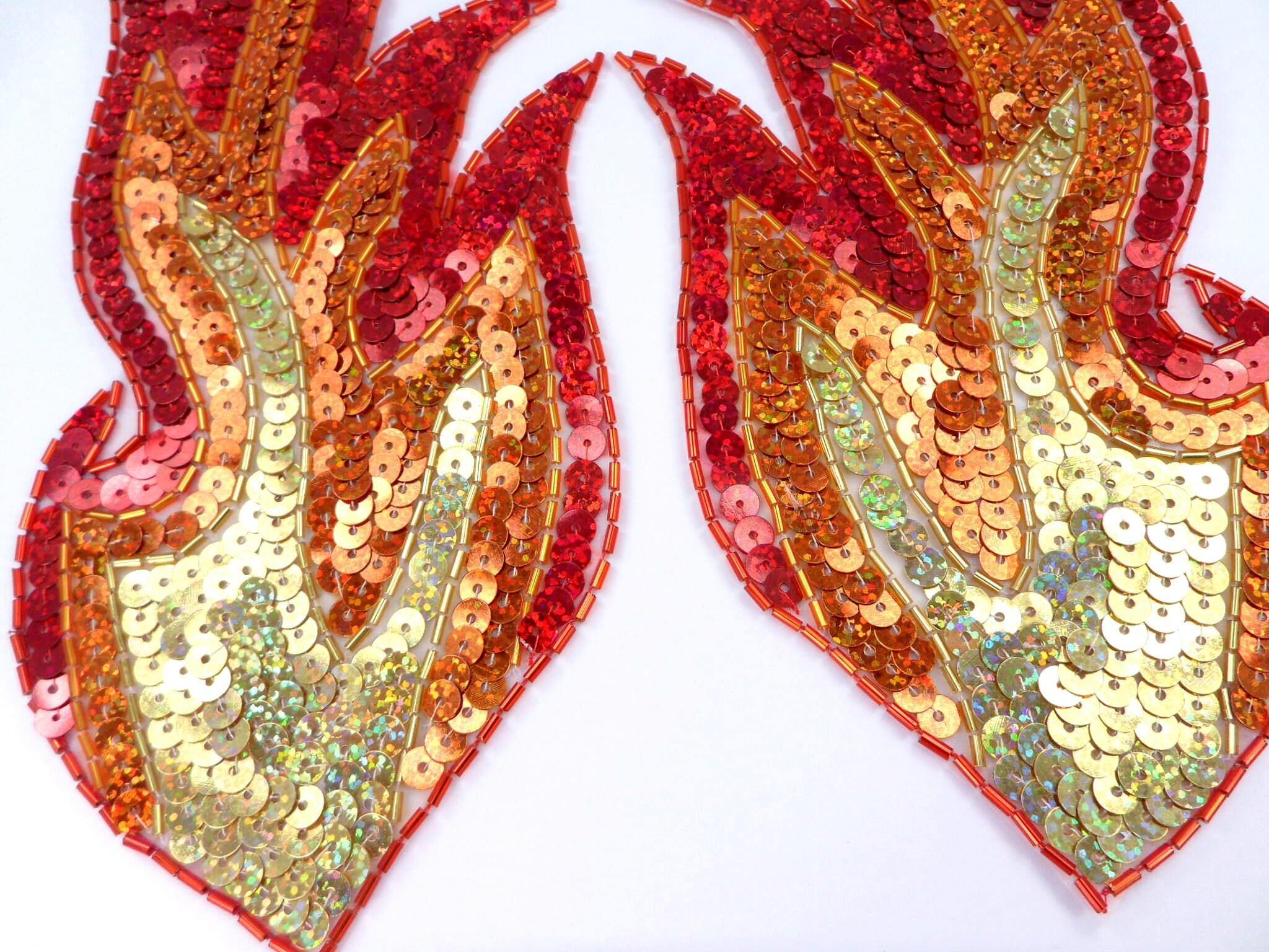 Flames of Fire Appliques Mirror Pair Beaded Holographic Sequin Sewing ...