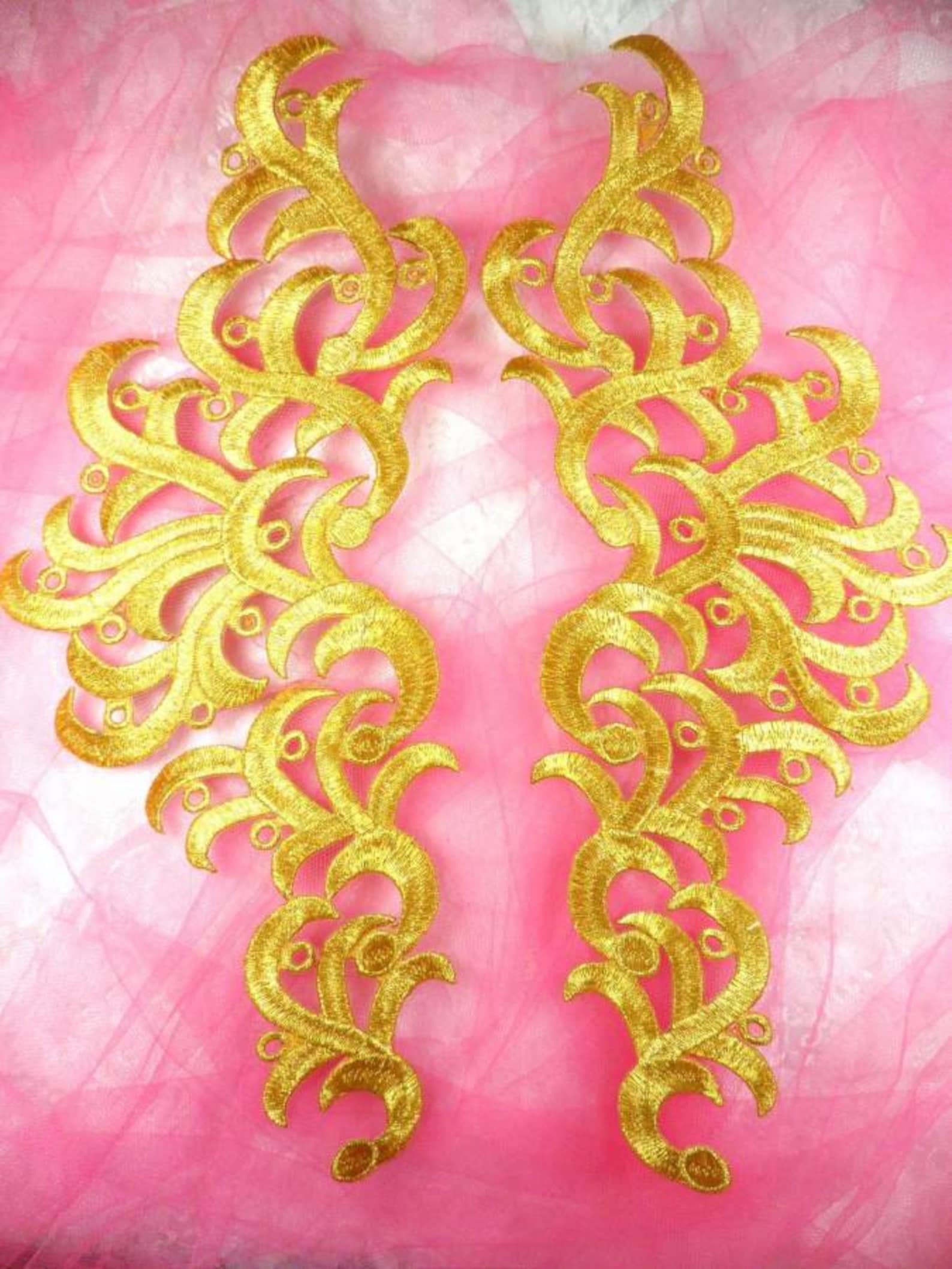 GB371 Embroidered Applique Gold Scroll Mirror Pair Patch 11.5" (gb371x ...
